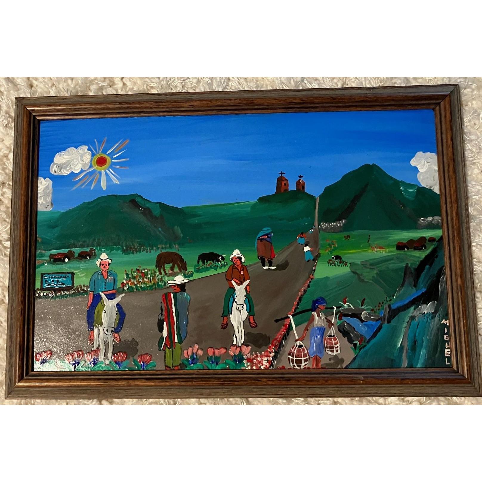 Mexican Primitive Oil Painting, Folk Art Signed, Near Cuernavaca Mexico