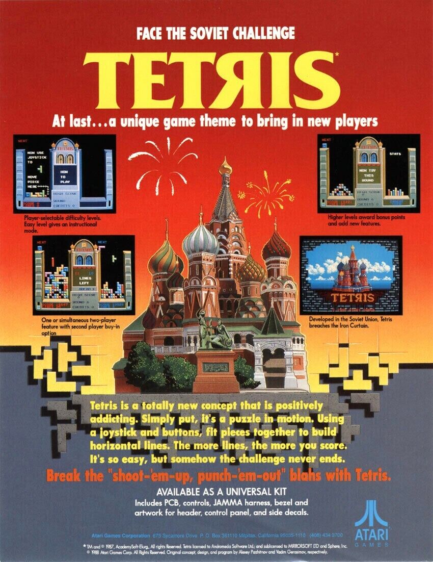 Tetris Arcade FLYER Classic Retro Original 1988 NOS Video Game Artwork Art