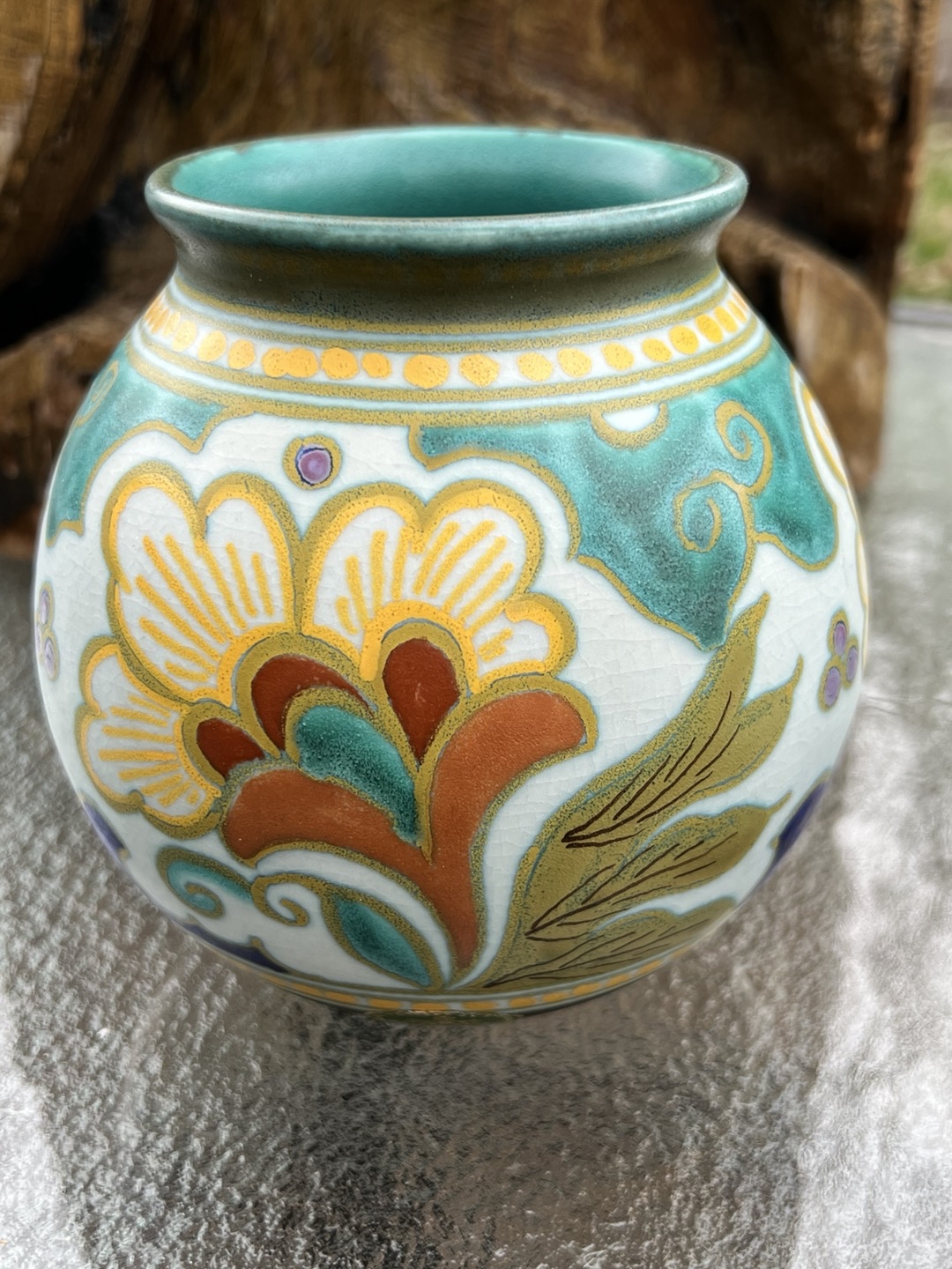 Holland Gouda Pottery Vase / Planter Signed With Original Sticker