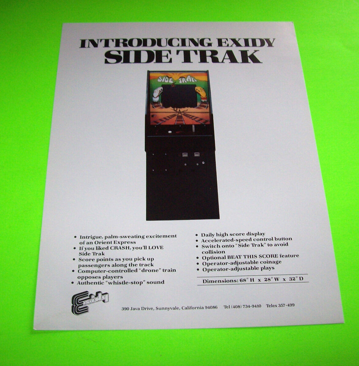 SIDE TRAK 1979 ORIGINAL NOS VINTAGE ARCADE GAME SALES FLYER RETRO