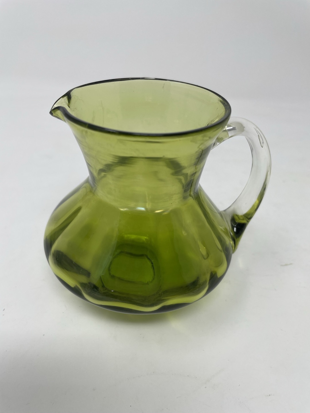 Mini Green Hand Blown Mini Pitcher W/ Applied Handle