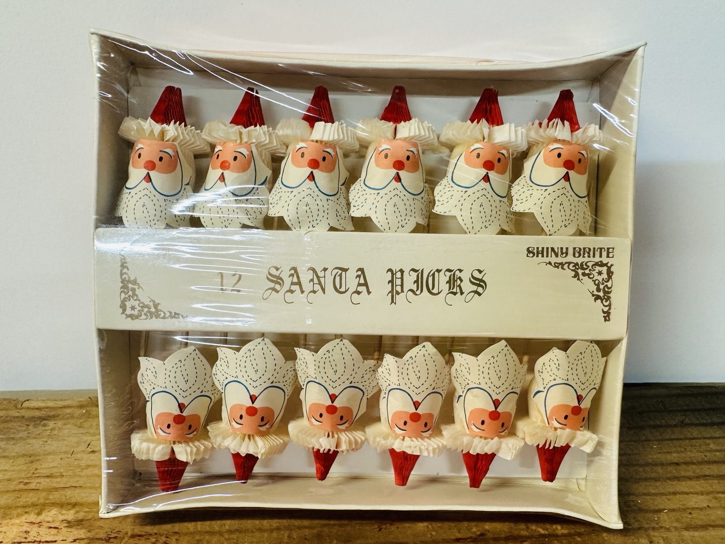 Vintage Shiny Brite Santa Honeycomb Picks