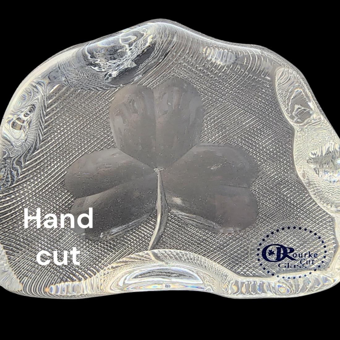 Hand Cut Crystal Paperweight Shamrock