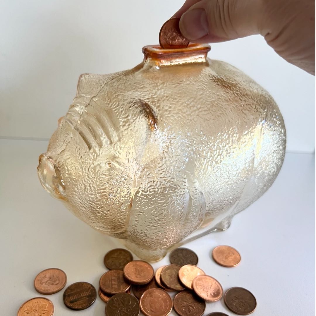 Glass Piggy Bank - Marigold Iridescent Glass, Anchor Hocking