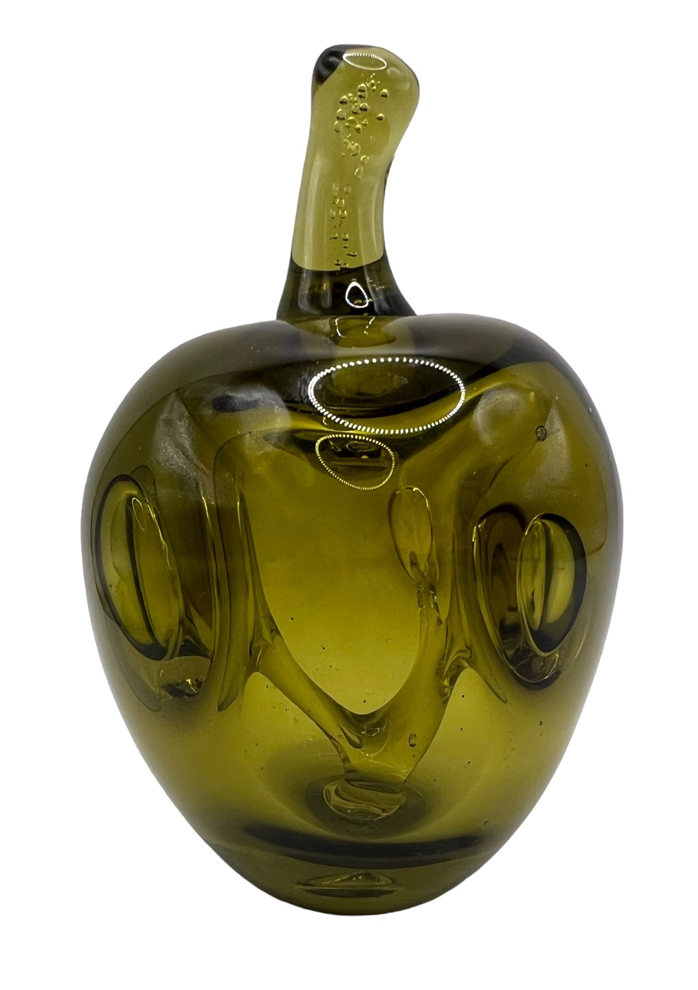 Buzz Williams Art Glass Green Apple Paperweight Signed 1980