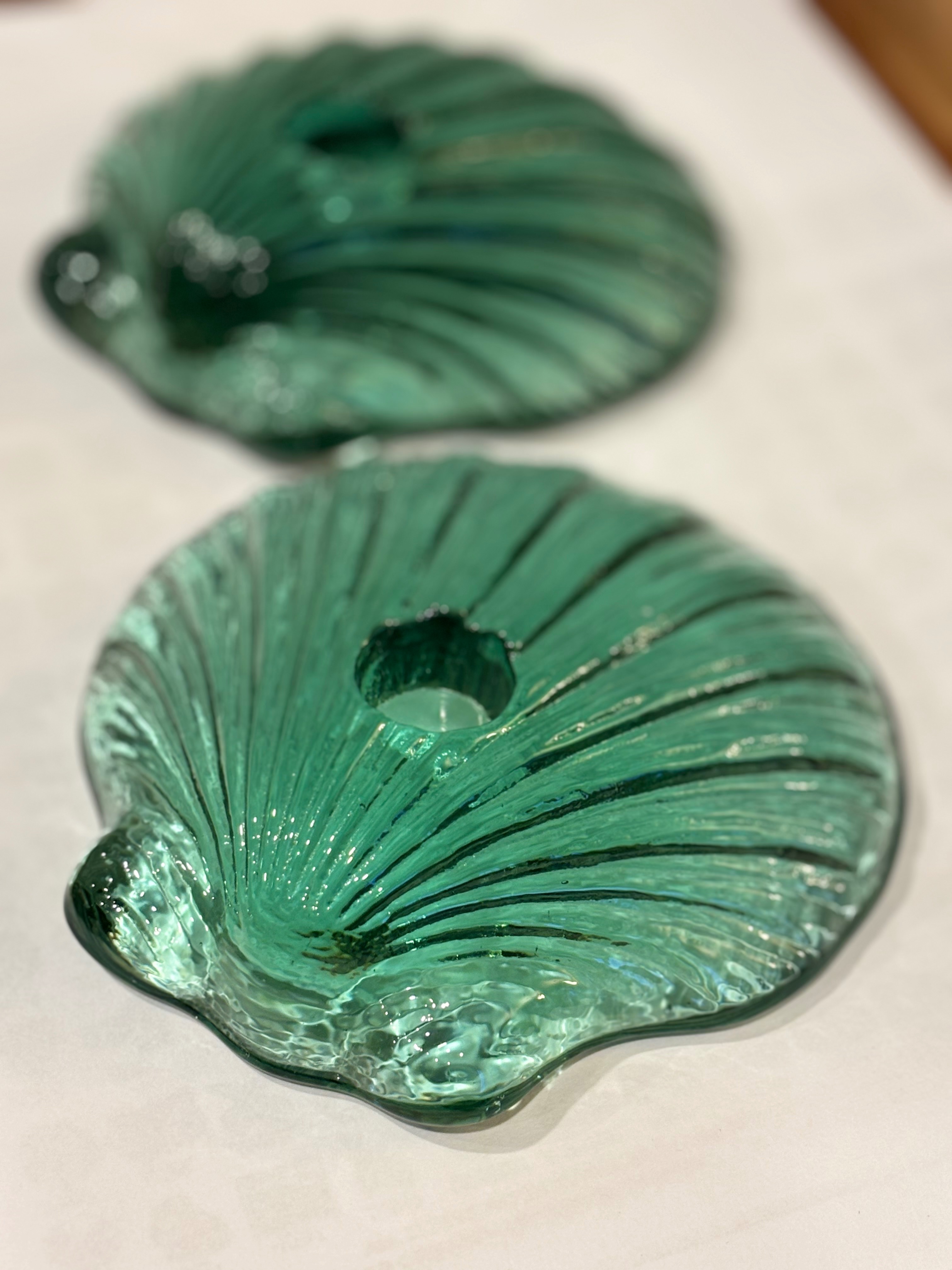 Recycled Green Glass Shell Candle Holders/paperweights