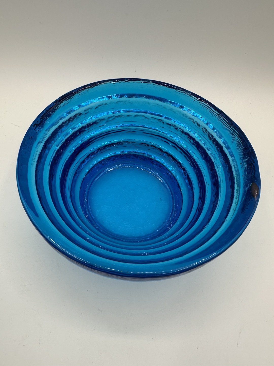 Blenko Glass Cobalt Blue Pyramid step bowl