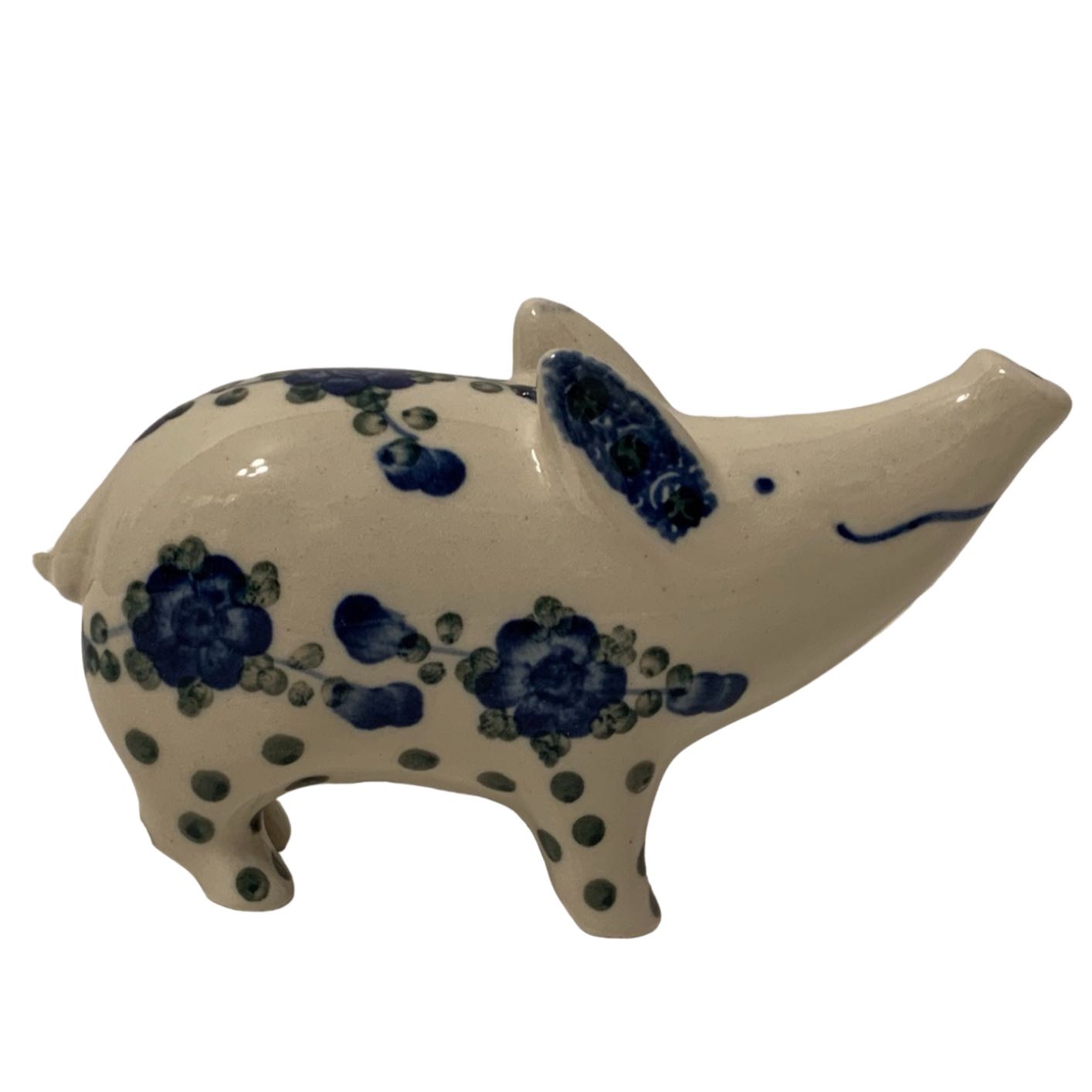 RARE Ceramika Artystyczna Polish Pottery Blue Poppies 5” Pig Figurine