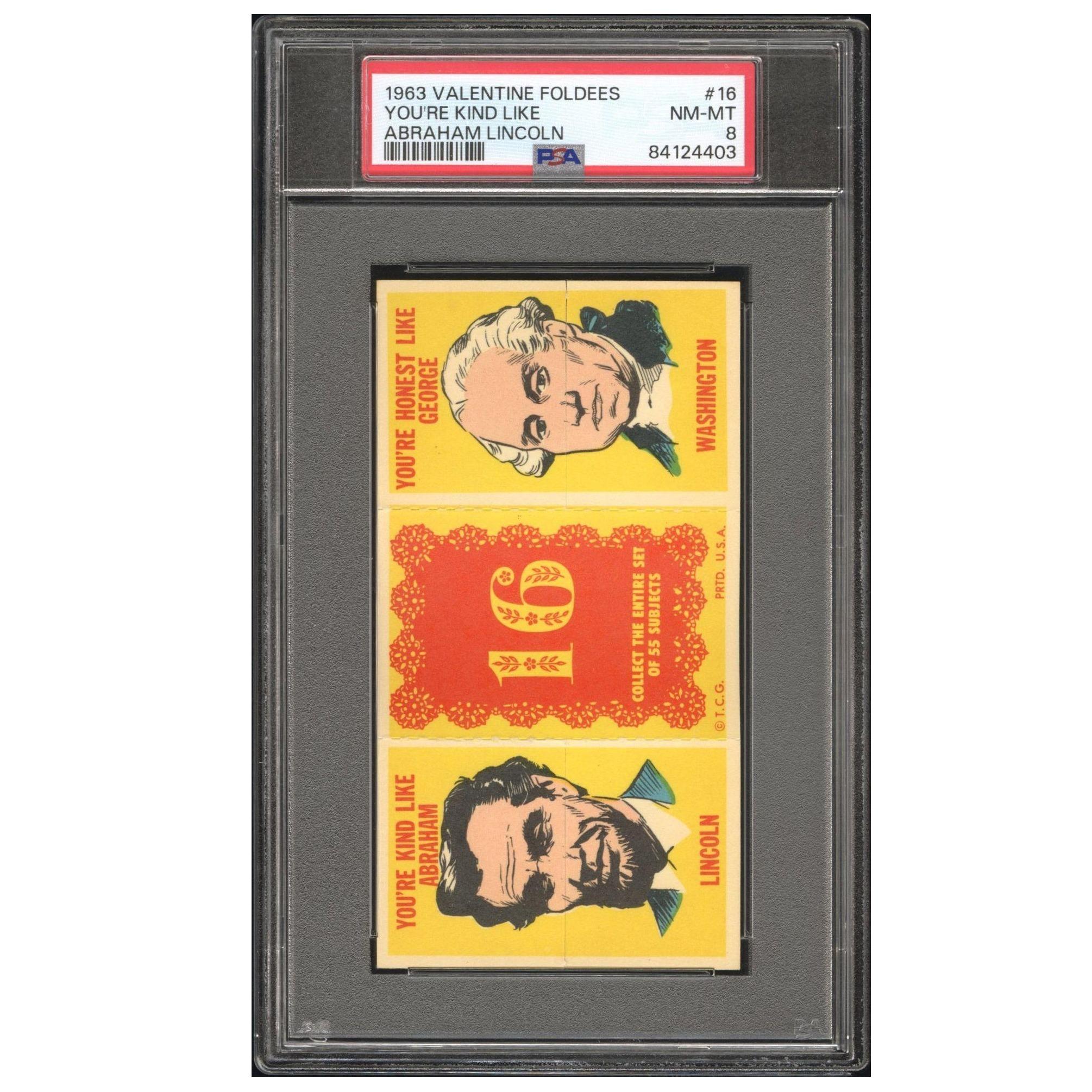 1963 Valentine Foldees #16 - Lincoln, Washington, and Roosevelt PSA 8