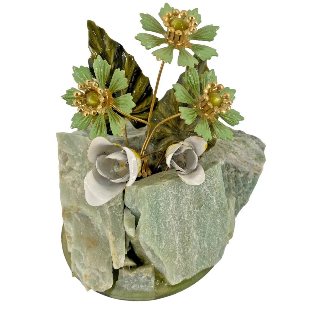 Vintage Frank Mosse 1970's Exq Enameled Metal Daisy Green Flower ...