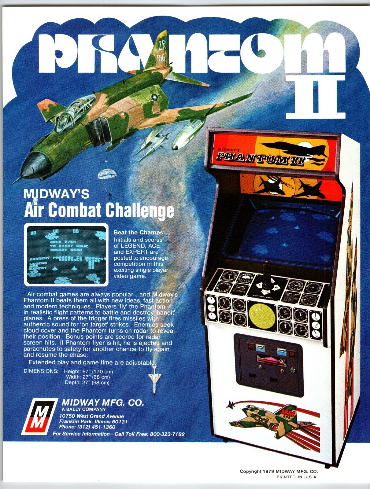 Phantom II Arcade Flyer Original 1979 Video Game Airplane Combat ...
