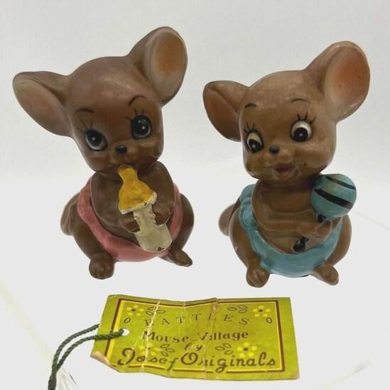 Josef Originals Mice Figurines “RATTLES” & “MILKY WAY” Mouse Village Series