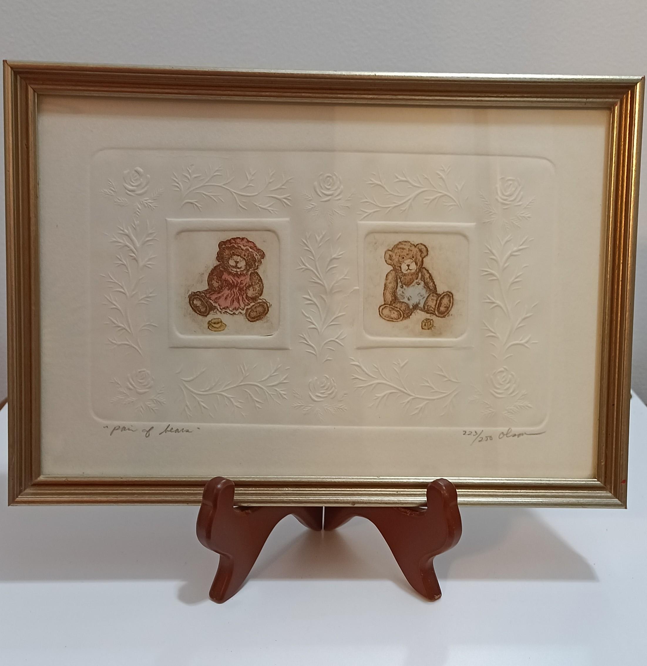 "Pair Of Bears" Etching By David Olson; Very Nice Embossed Paper ...