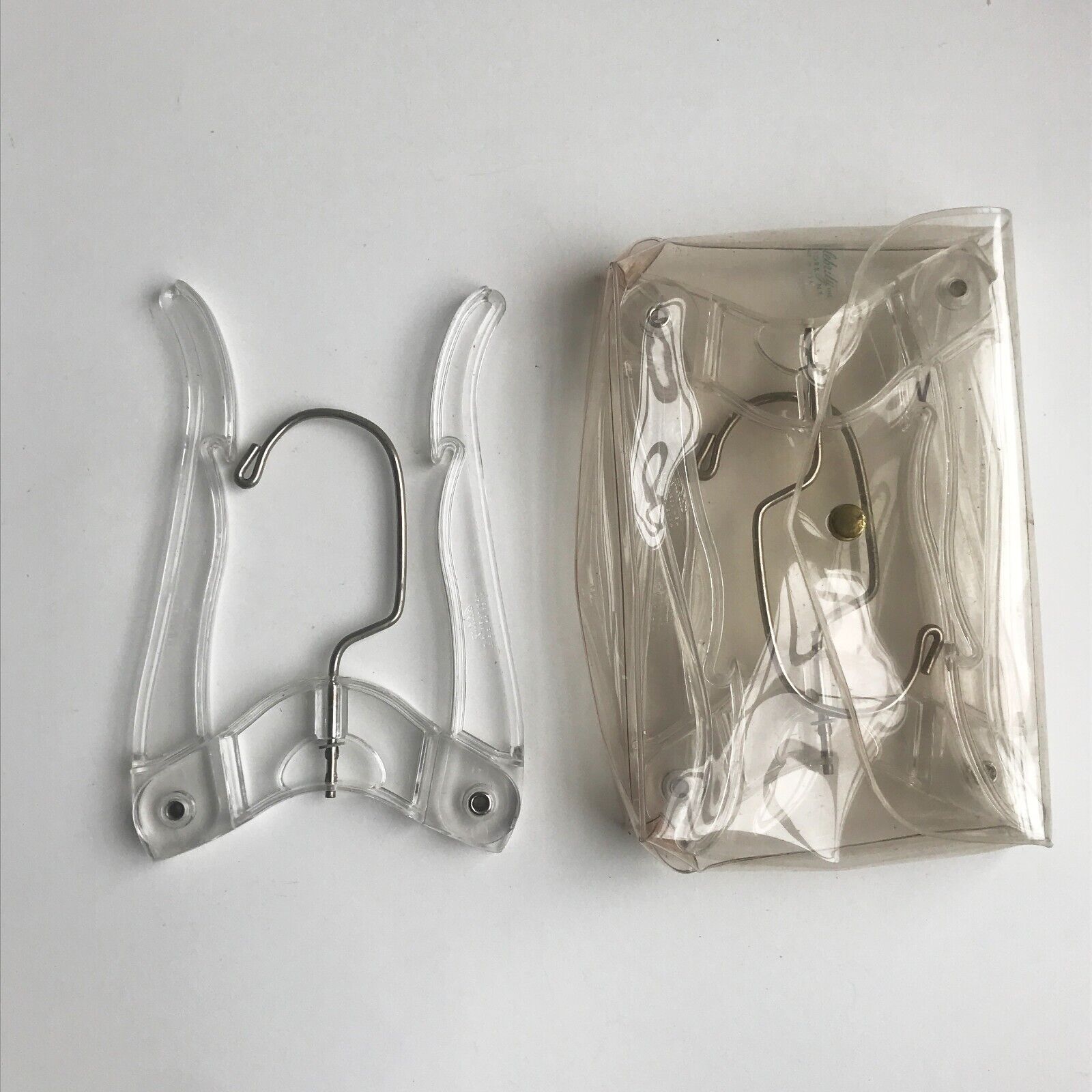 Vintage Clear Plastic Folding Traveling Clothes Hangers Case Set of 3