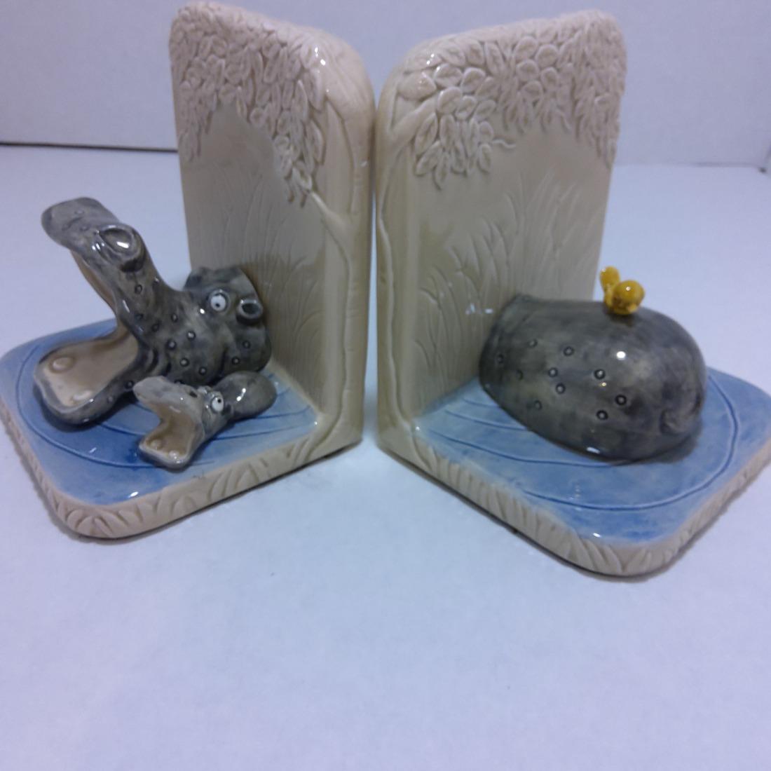 Vintage Ceramic Hippo Bookends