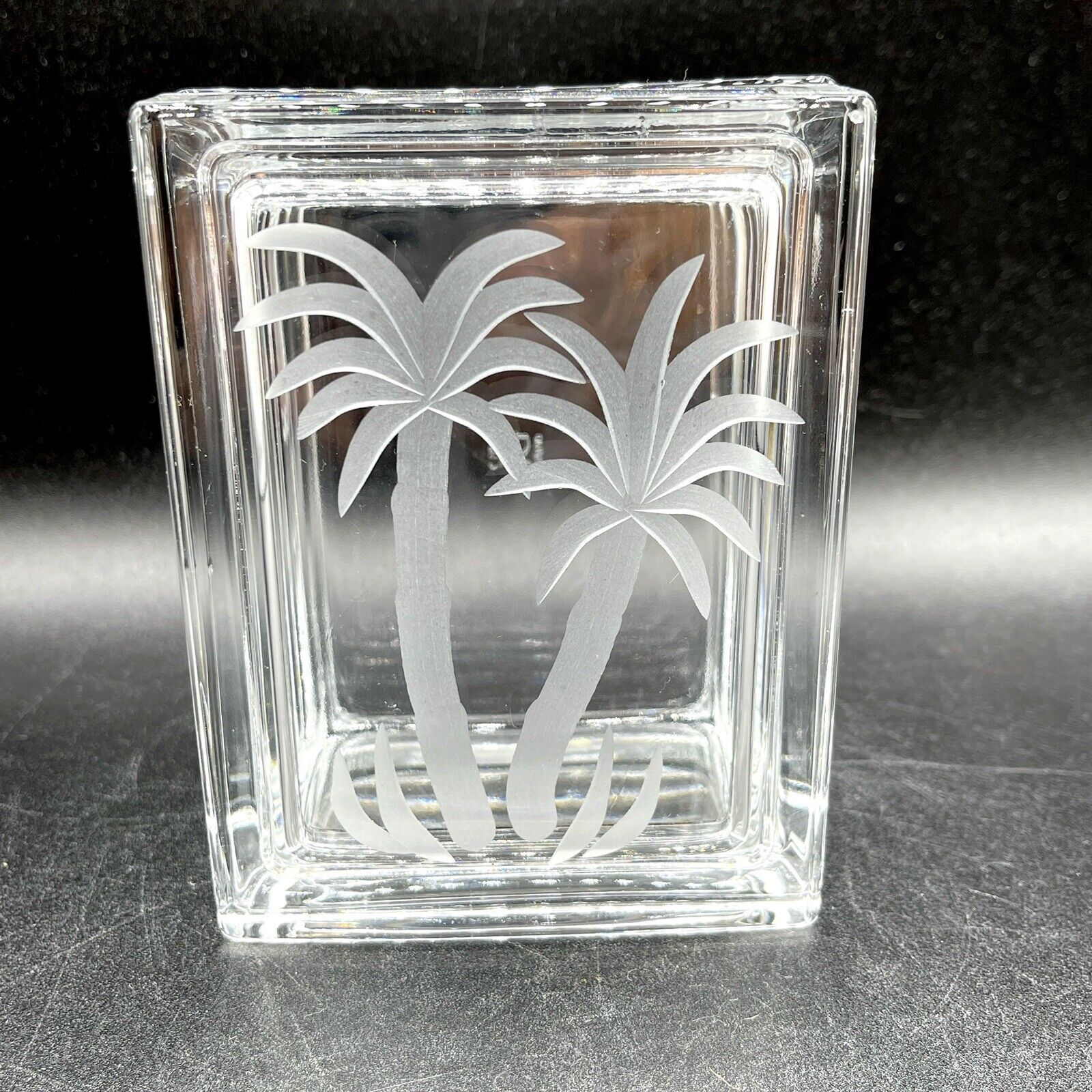 SIGNED CRYSTAL J.G. DURAND TRINKET VINTAGE ETCHED PALM TREES LIDDED HEAVY
