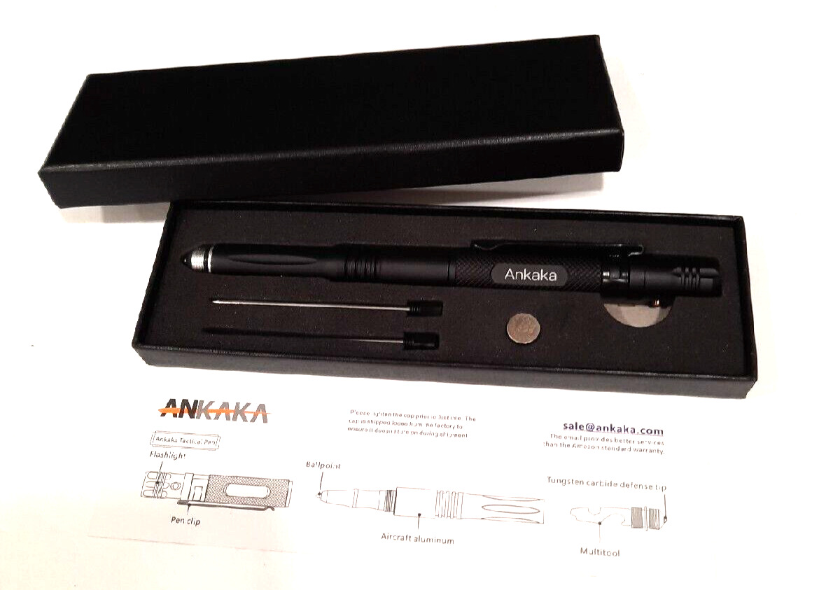 ANKAKA Tactical Pen Flashlight Multitool Tungsten Carbide Defense Tip New in box
