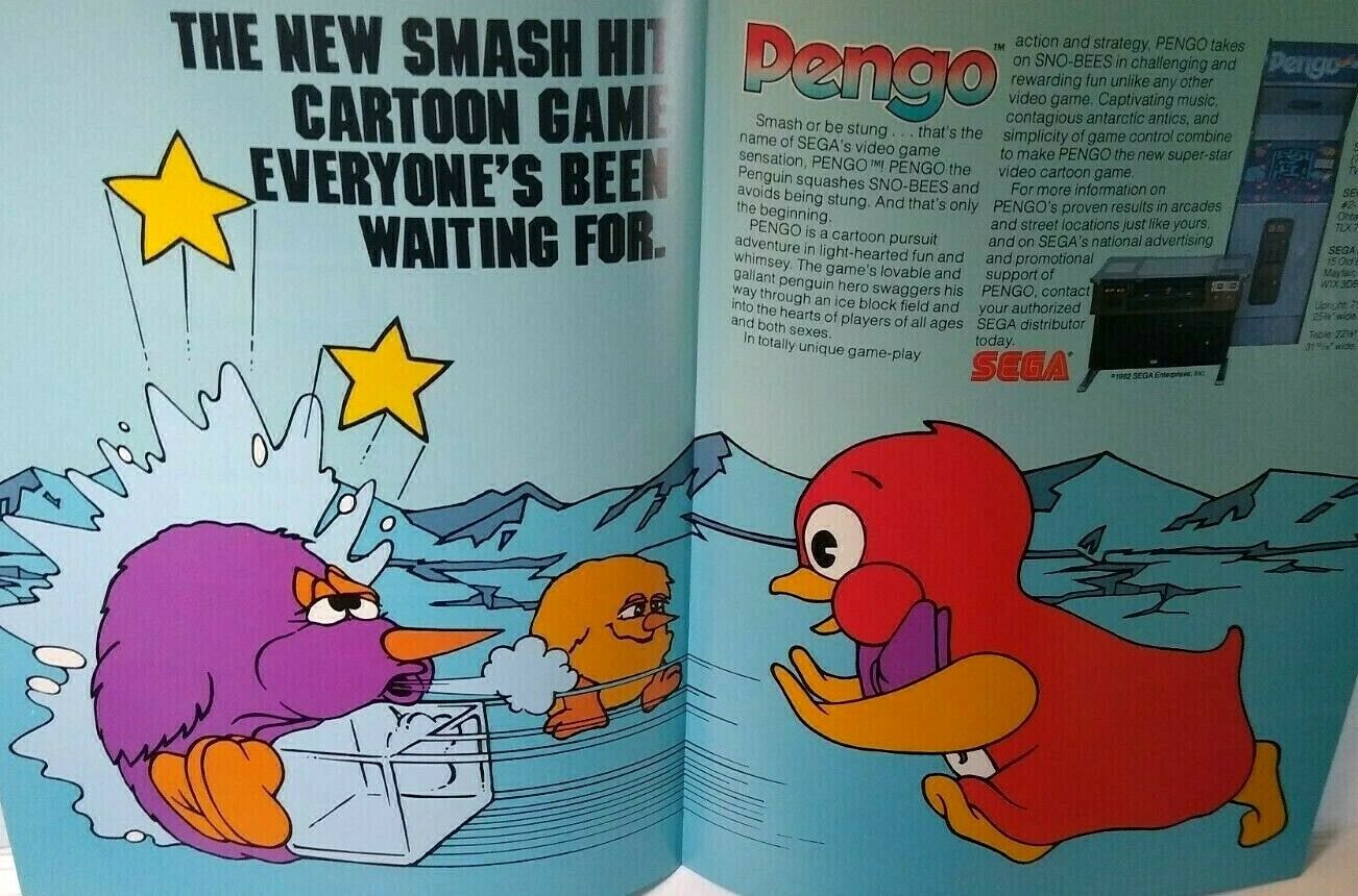Pengo Arcade Flyer Original Foldout Retro Video Game Artwork Penguins 1982