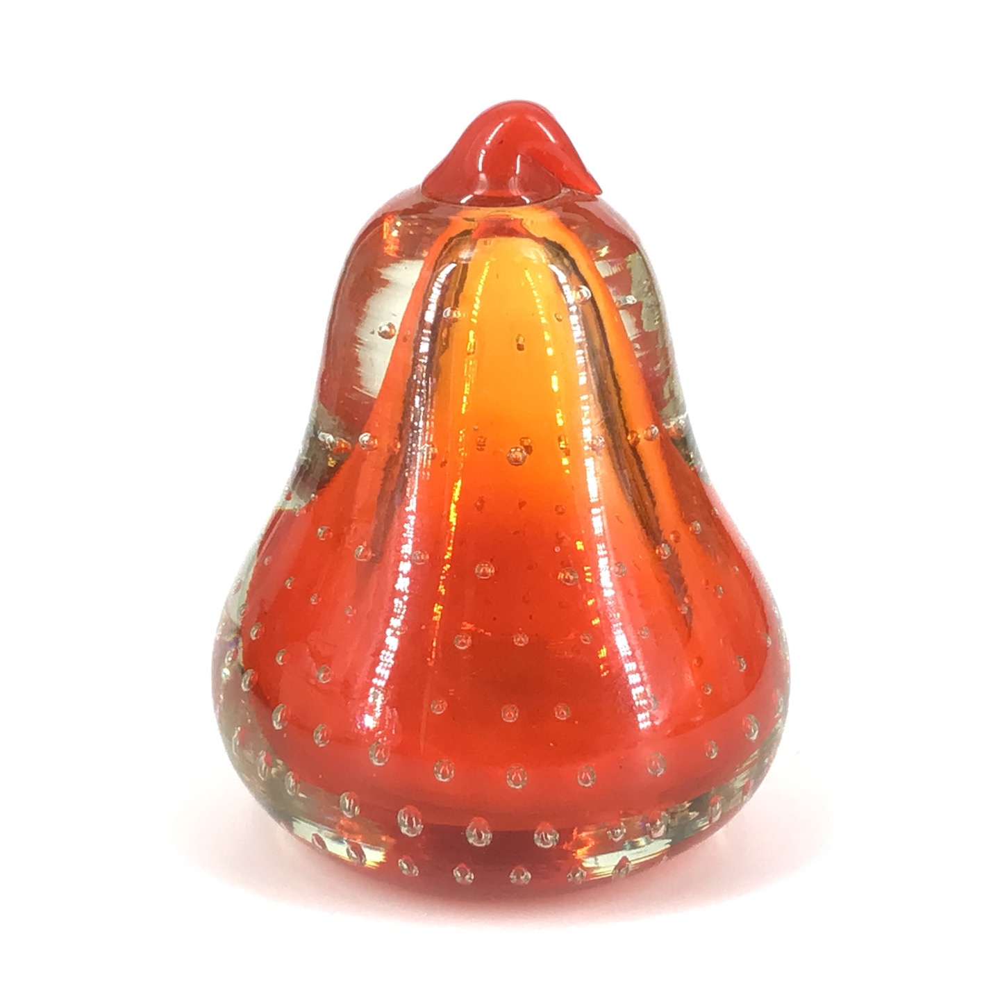 Hand Blown Fiery Red Orange Pear Paperweight