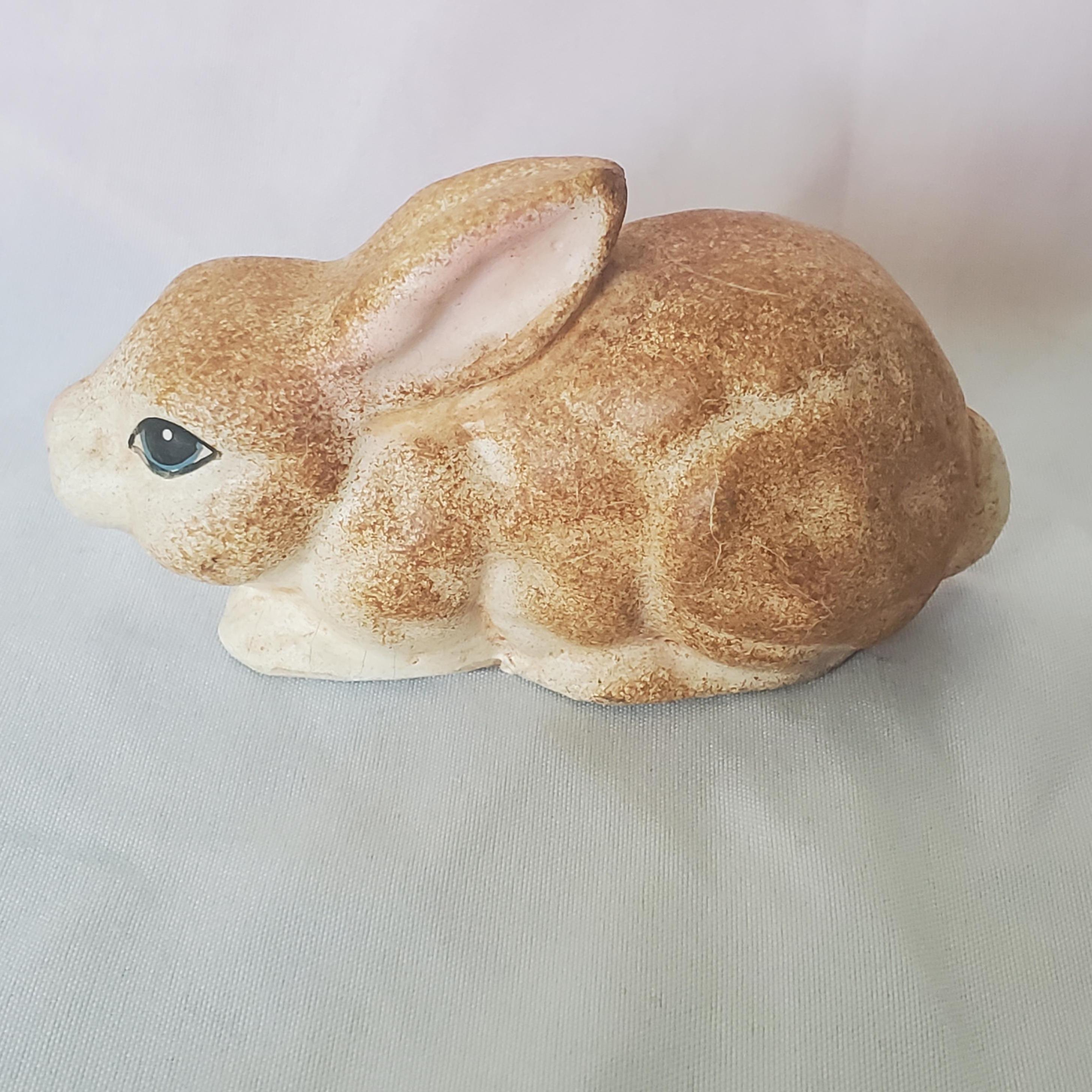 Chalkware Mini bunny Rabbit Figurine Brown Paint Handpainted Vintage