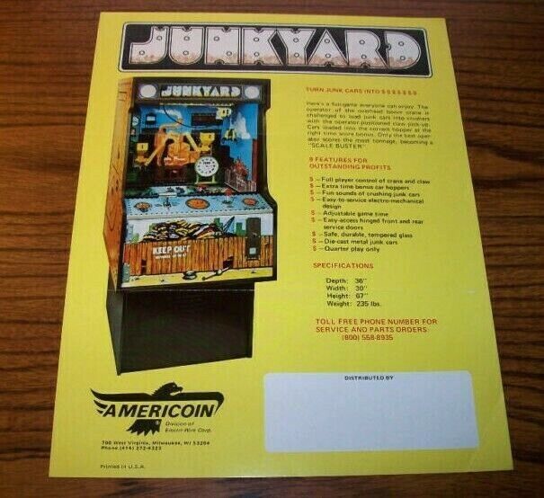 Americoin Junkyard Arcade FLYER Original Vintage Game Retro Artwork ...