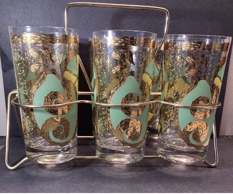 6 Georges Briard Highball Barware Glasses Mod Lemon Lime Design 22k ...