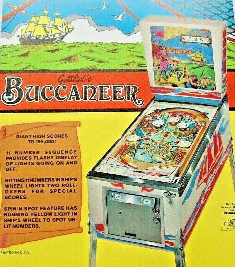 Buccaneer Pinball Flyer Original1976 Game Artwork Lady Pirates Ship ...