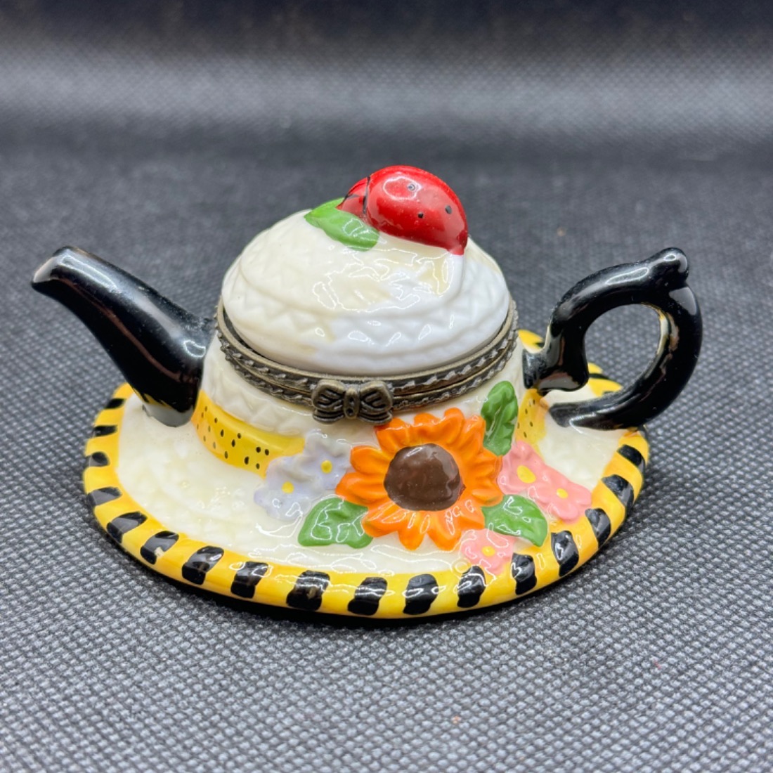 Vintage Hat Tea Pot Shape Floral Flowers Hinged Lid Trinket Box, Amanda ...