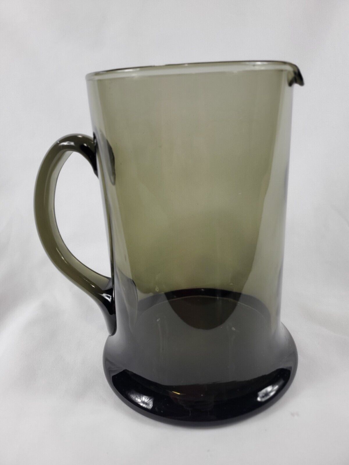 Vintage Smokey Grey Art Glass Retro Handcrafted Pitcher Barware 10" W ...