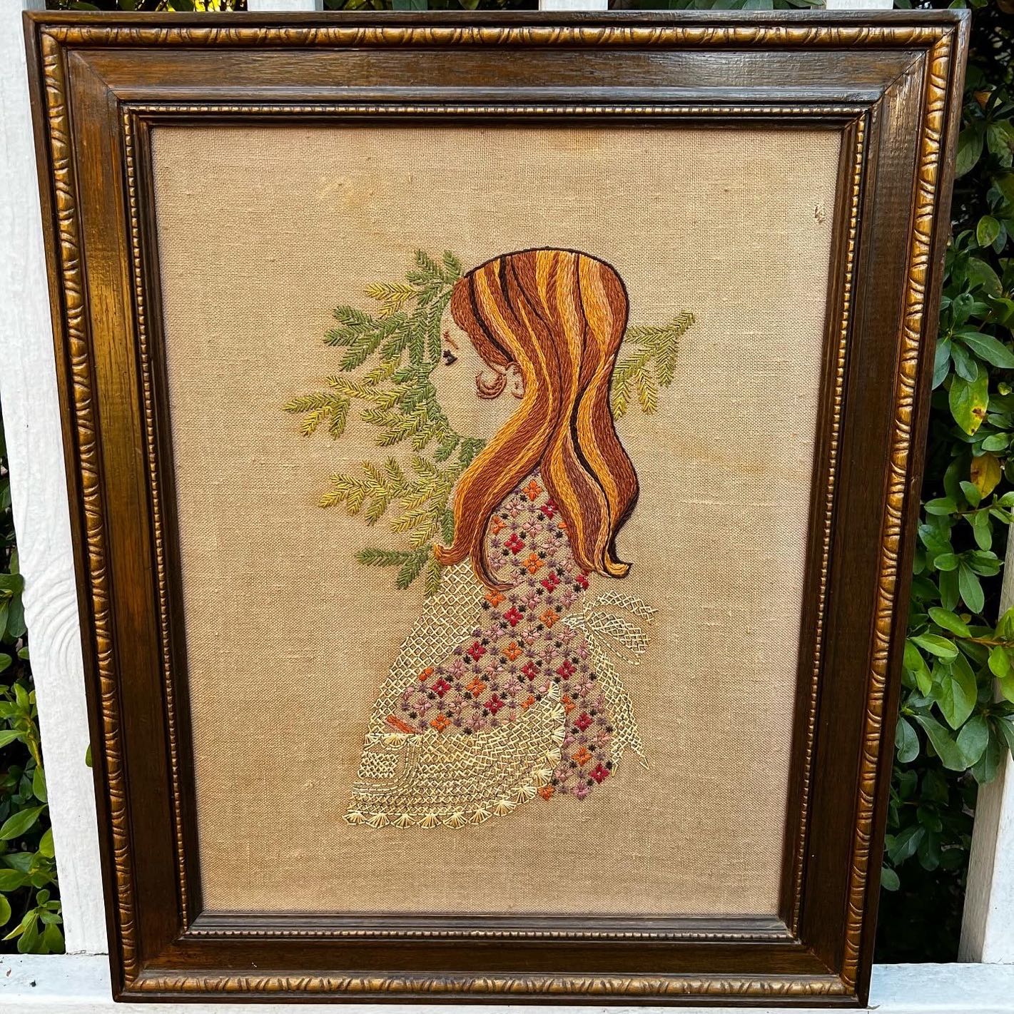 60’s/70’s Young Lady Side Profile Crewel