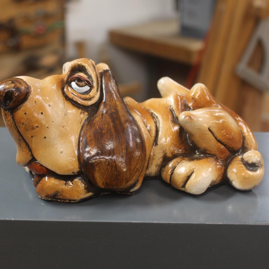 Vintage OlHoot Beasties Coonhound Dog Figurine Decor John Raya Signed 1980s