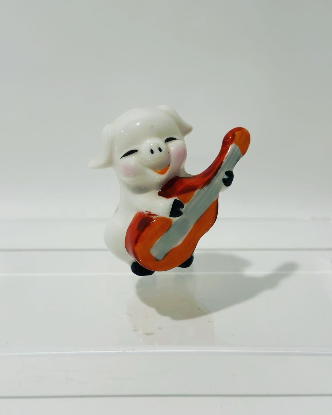 Vintage Musical Pig Figurine Cello/Guitar Bone China Pig Hand Painted