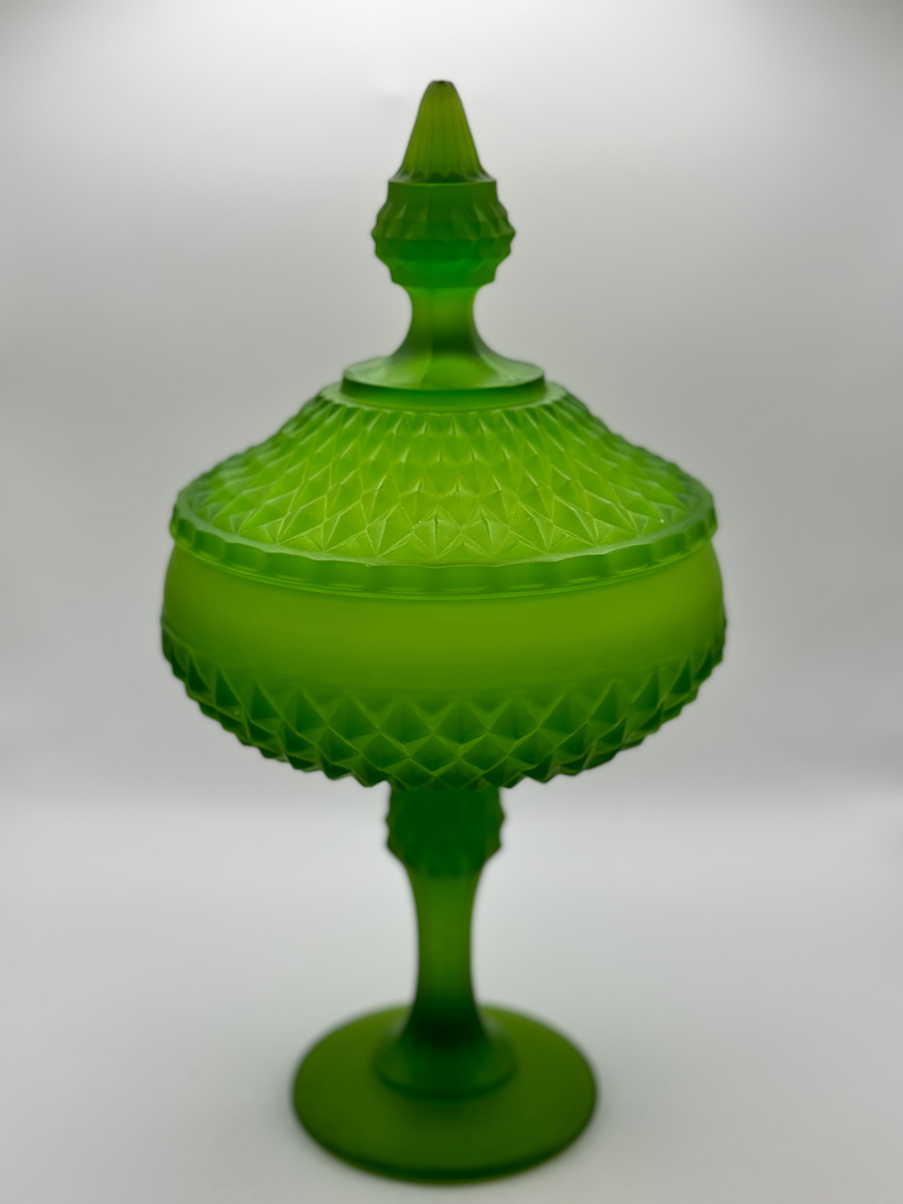 Vintage 1960’s Indiana Glass Diamond Point Pattern, Pedestal Covered ...