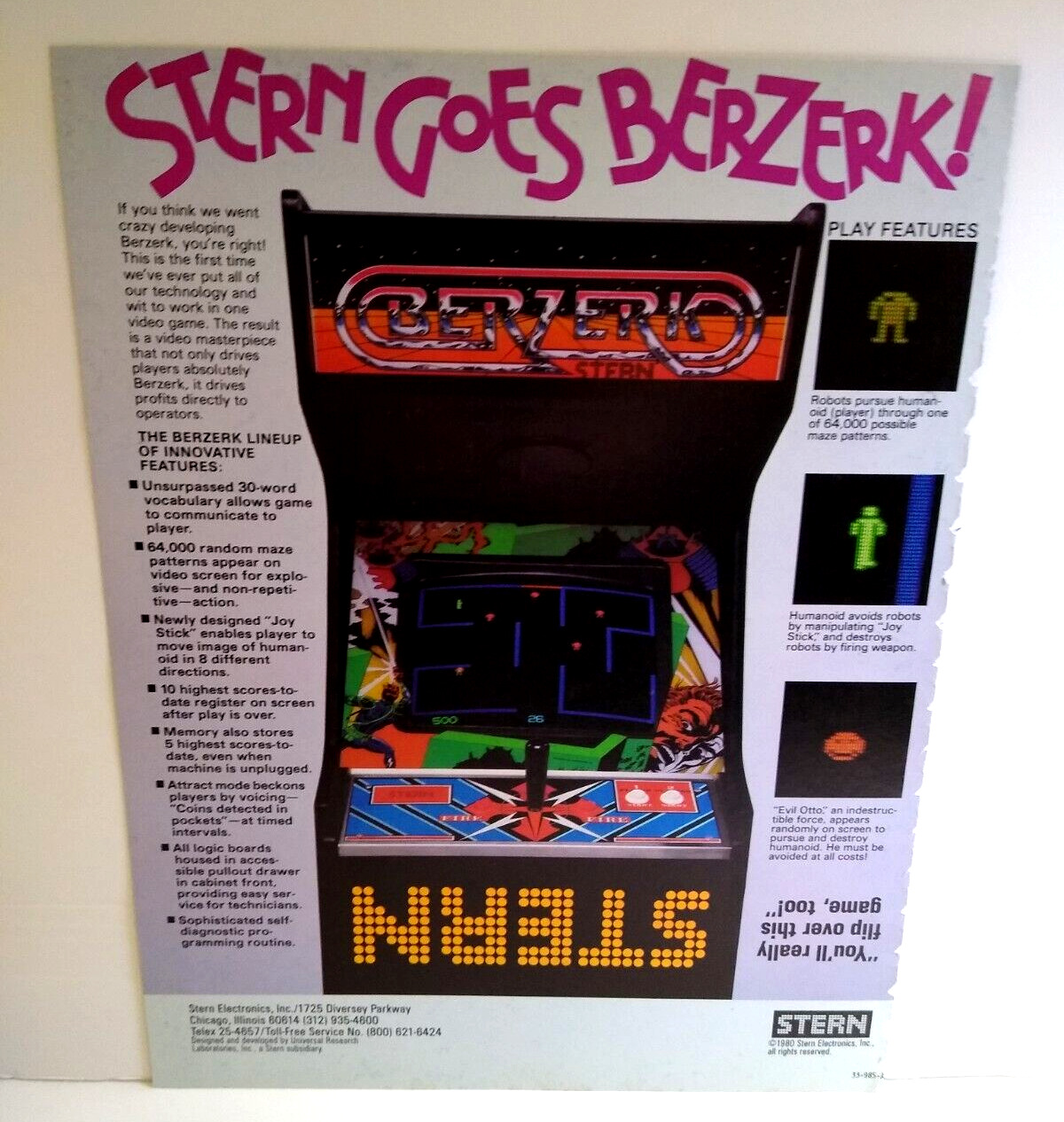 Berzerk Arcade Flyer Original Artwork Sheet Robot Battle Video Game ...