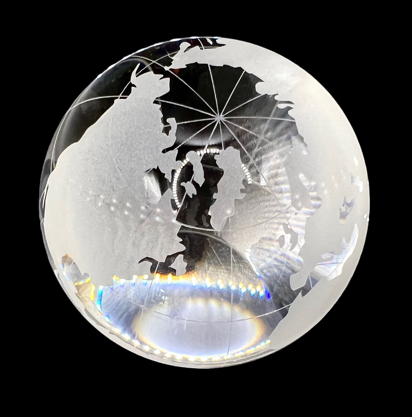 World Globe Earth Map Paperweight Clear & Frosted Glass Crystal 3”