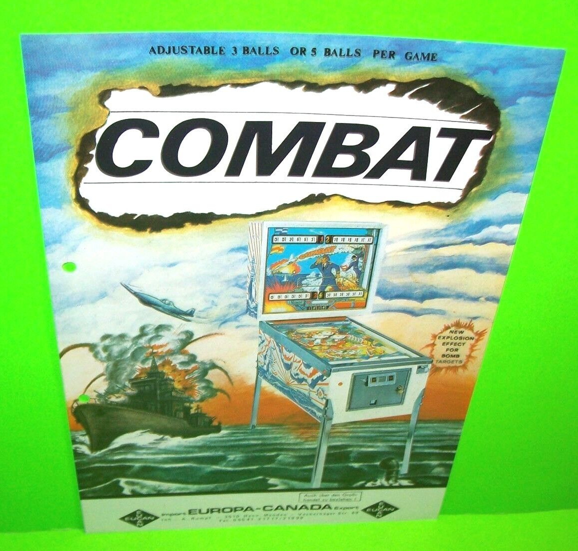 Zaccaria 1977 COMBAT Original Flipper Game Pinball Machine Flyer Euro Eucan