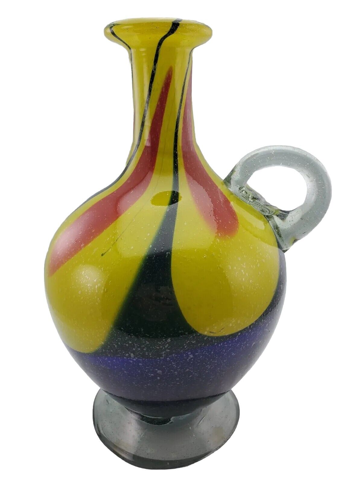 Vintage Mexican Handblown Multi-Color Abstract Jug With Small Applied Handle 13-1/2" Appears to ...