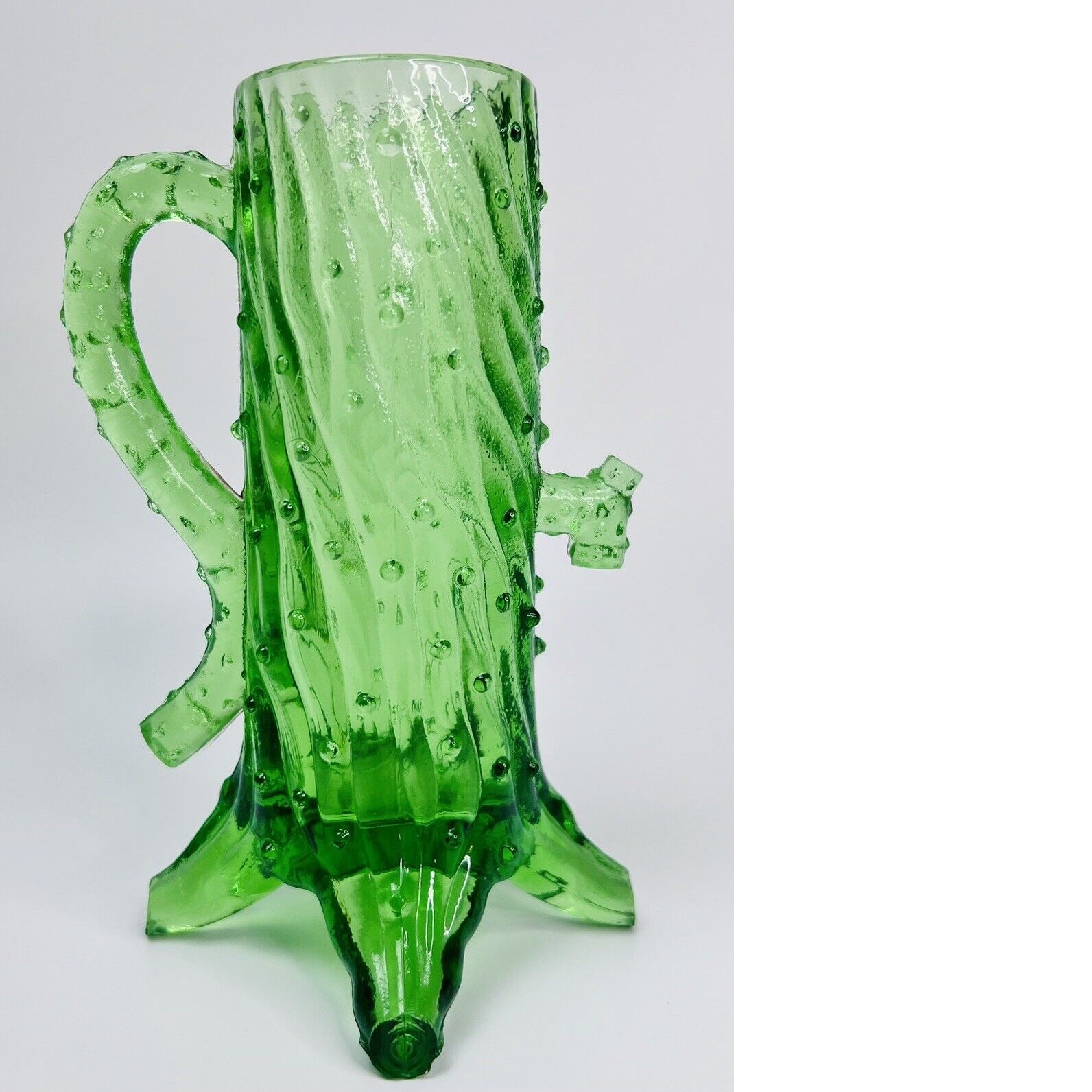 Antique Northwood Glass Green Tree Pitcher Textured Tree Stump Old Well