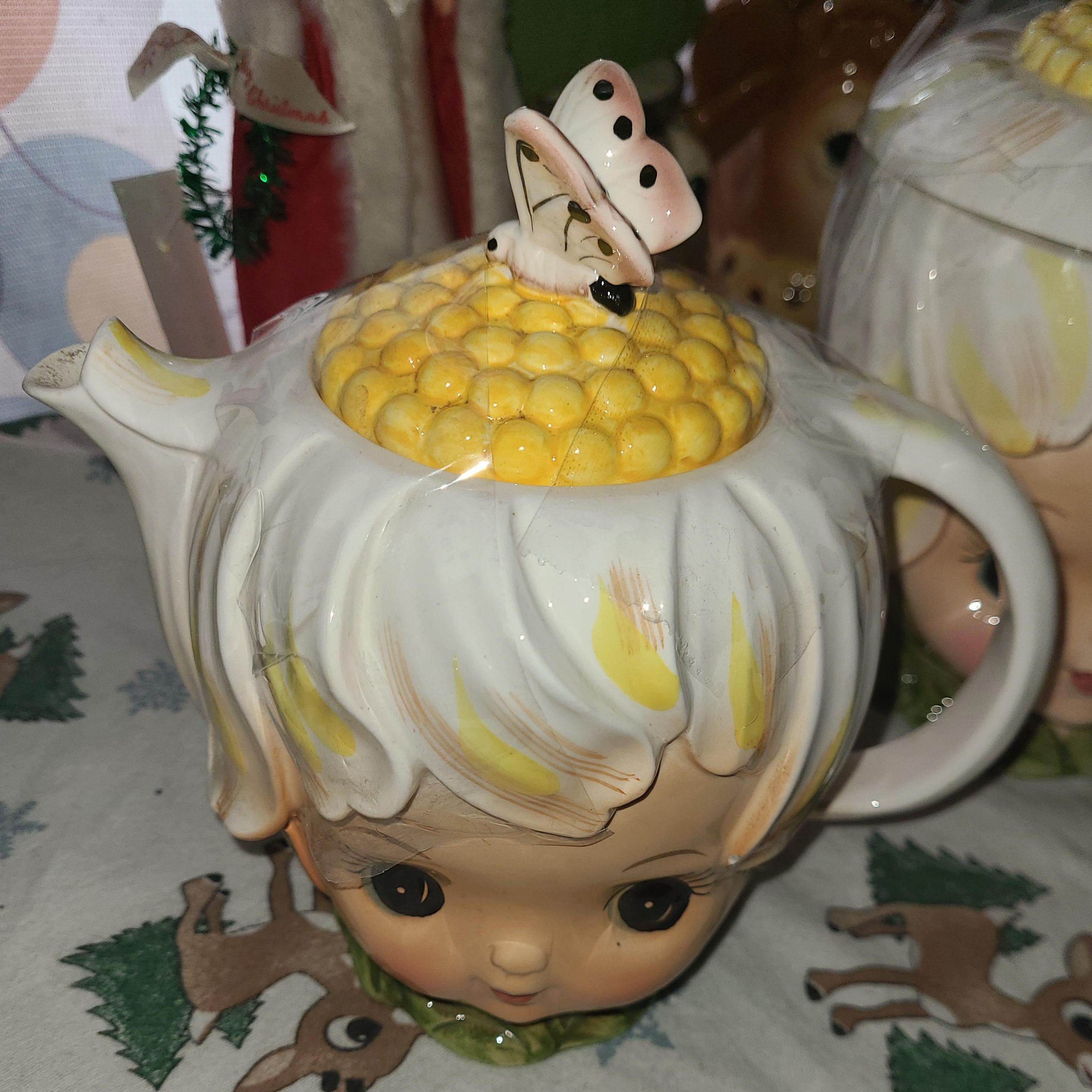 RARE 1950’s 1960s Vintage Lefton Thumbelina Honey Bun Pixie Teapot #1695 Japan