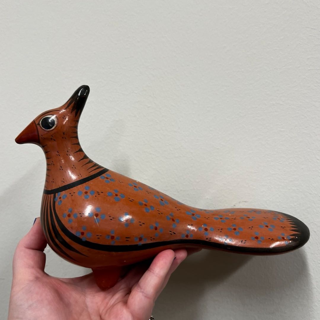 Beautiful Tonala Pottery Bird Signed Mexico