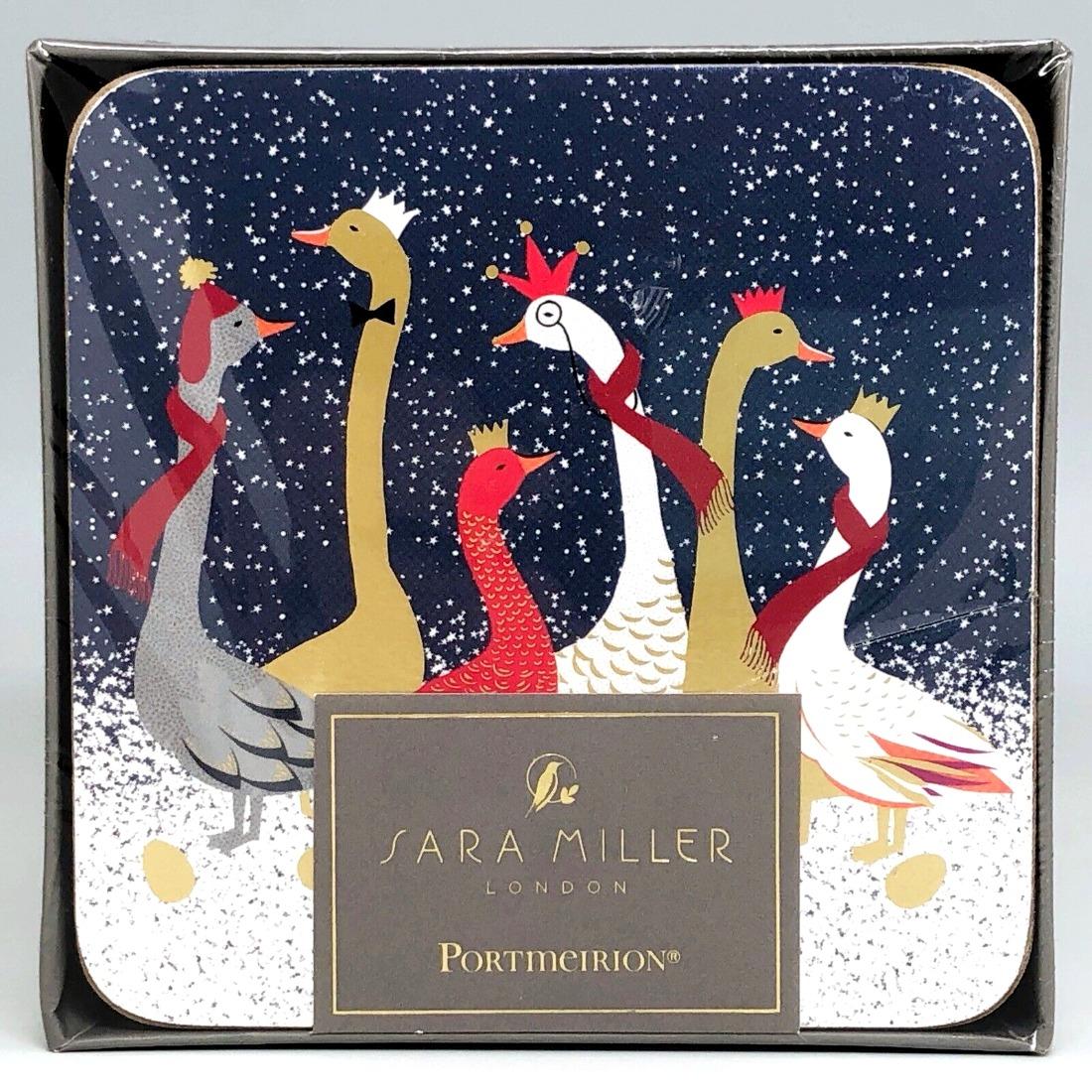 Sara Miller Portmeirion Drink Coasters Geese Ducks Birds Winter Snow ...