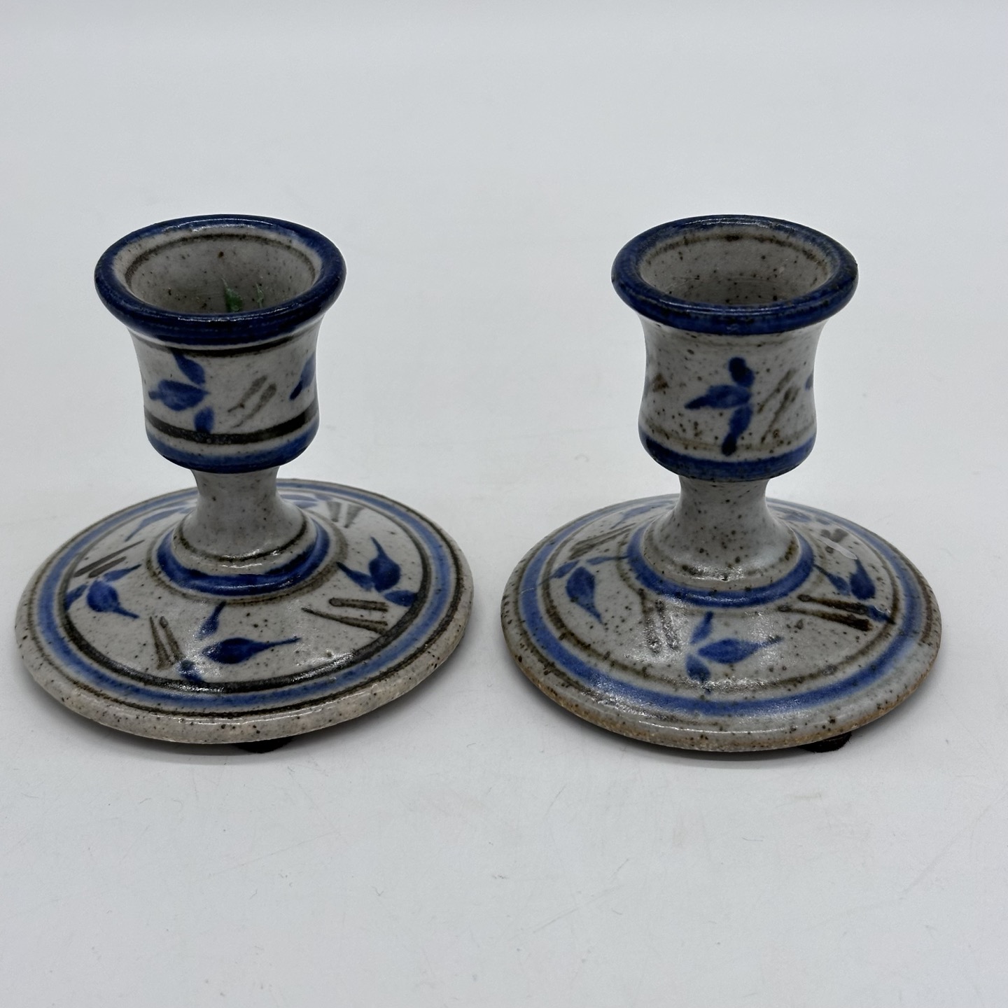 Frye Pottery Blue Leaf Design Clay Small Taper 1989 Vintage Candlestick ...