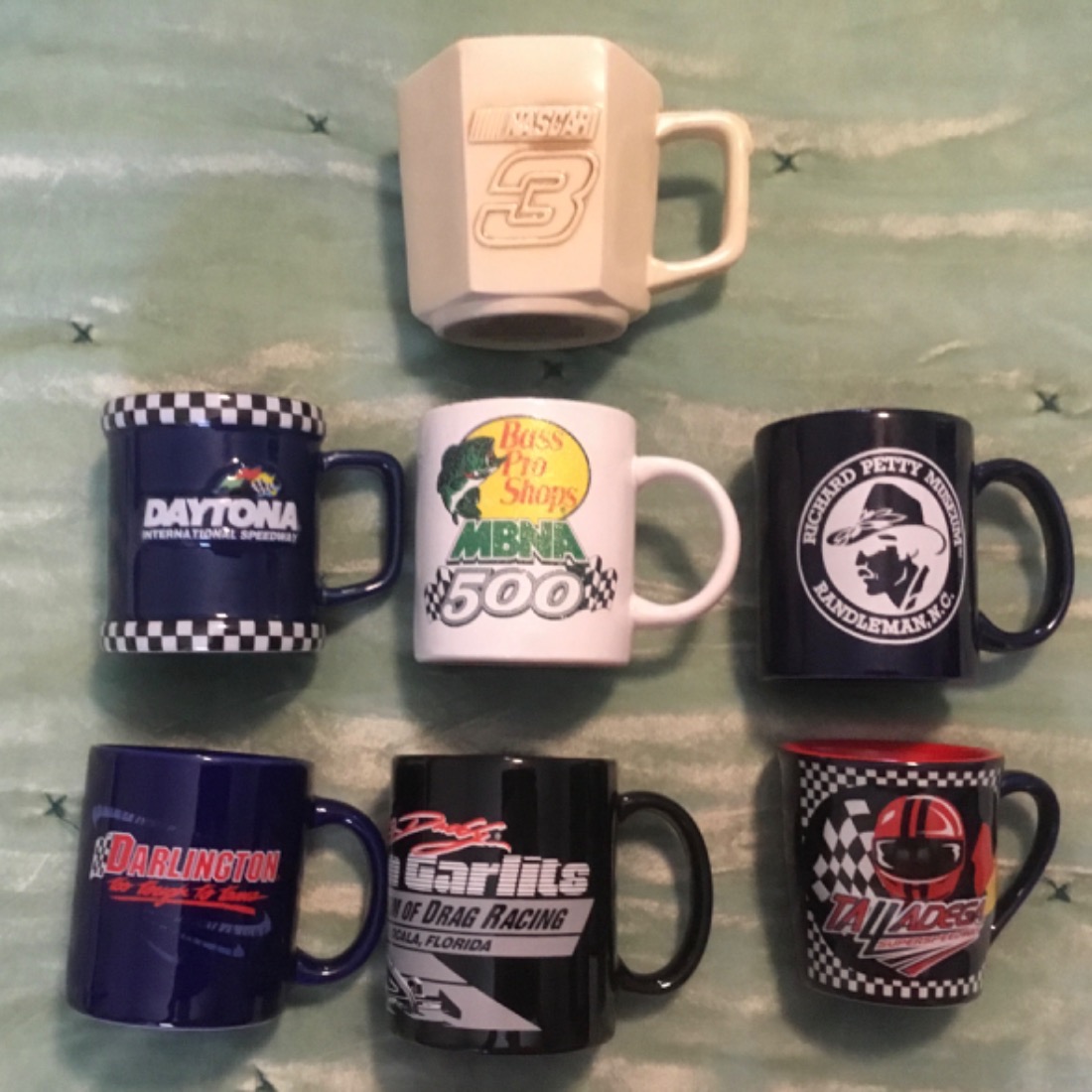 7 NASCAR/NHRA COFFEE CUPS! DAYTONA TALLADEGA EARNHART GARLITS PETTY ...
