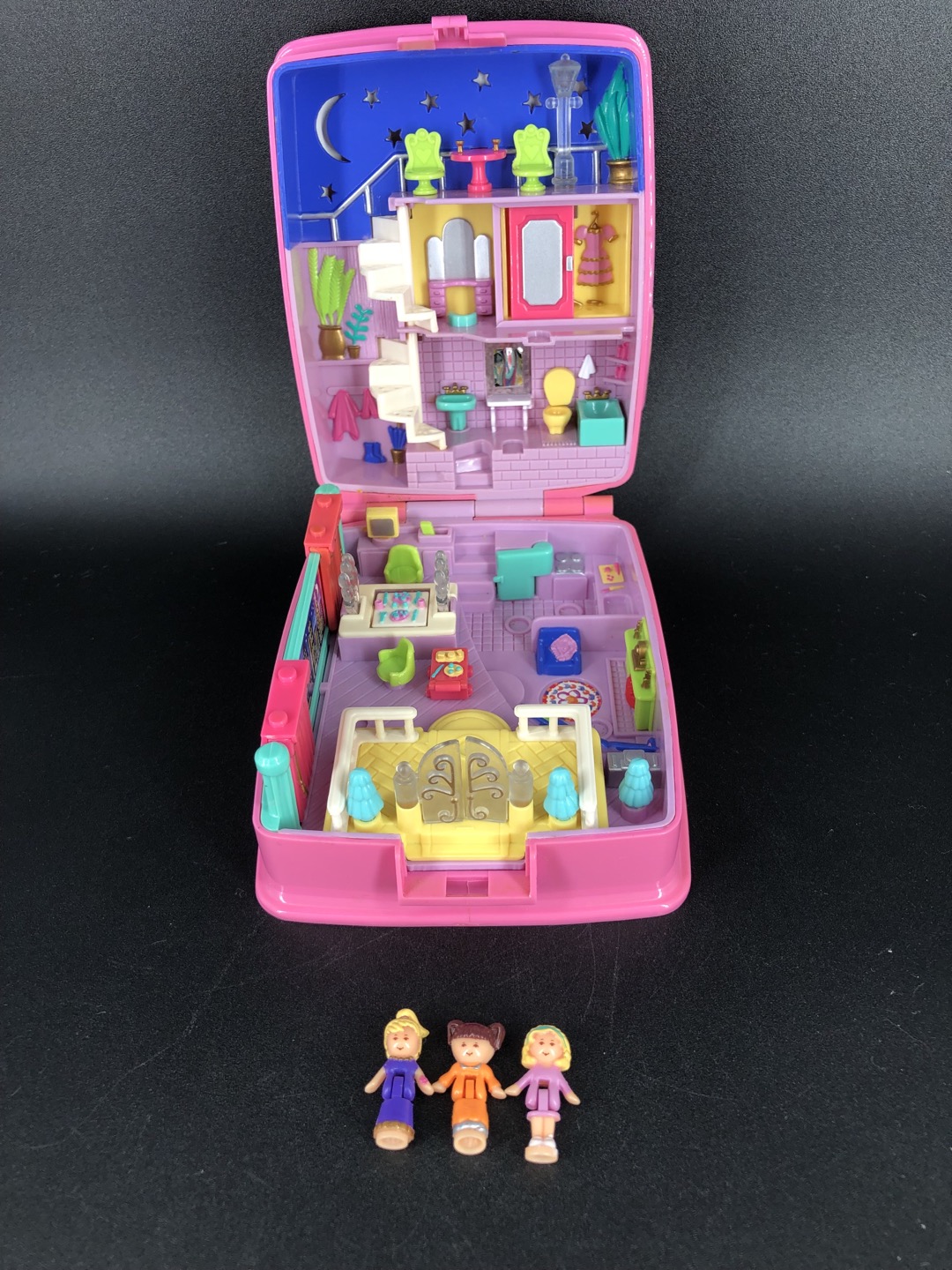 Vintage Polly Pocket Star Bright Dinner Party Bluebird 1994 w/ 3 Girls