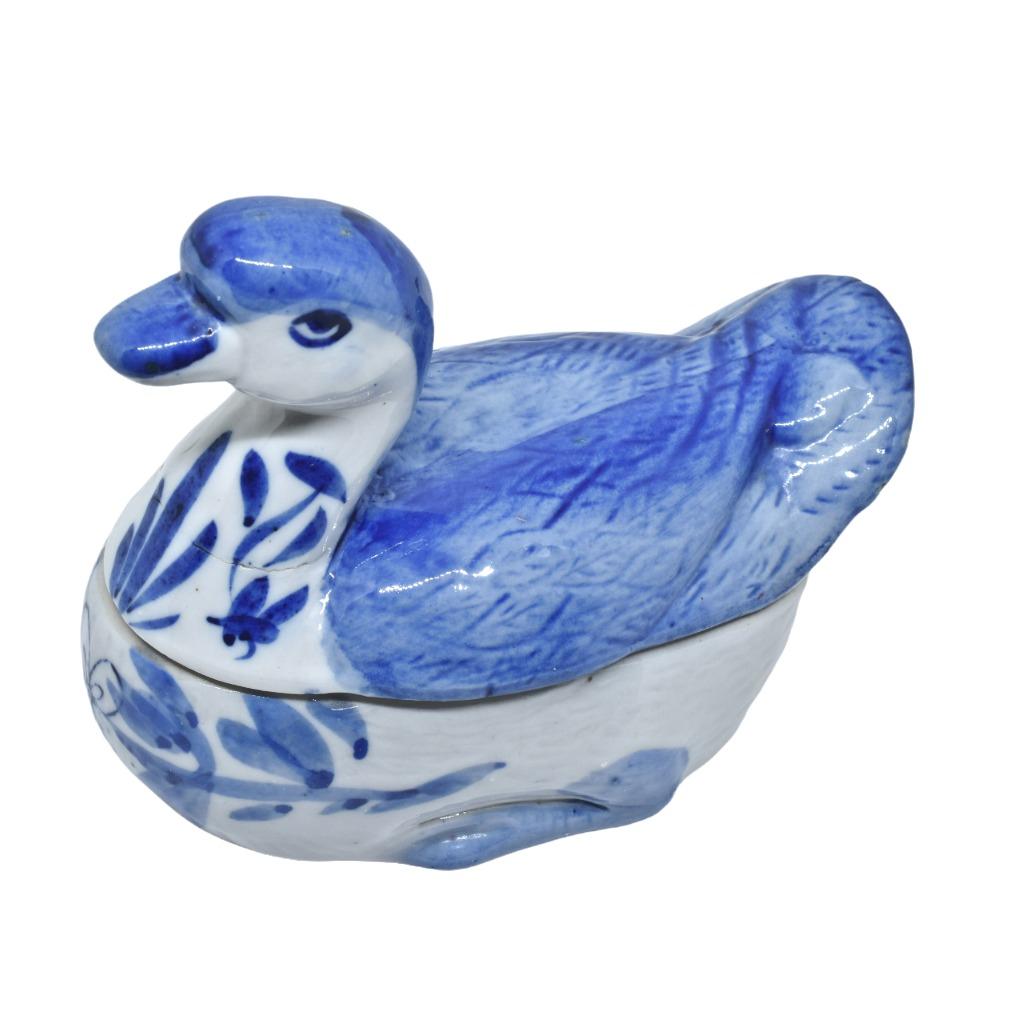 Blue and White Porcelain Duck Trinket Box