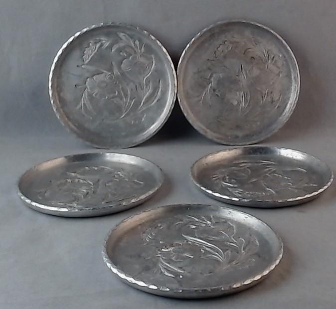 Set of 5 Aluminum Coasters, Intaglio Design by E.M.P.C. (8-200)