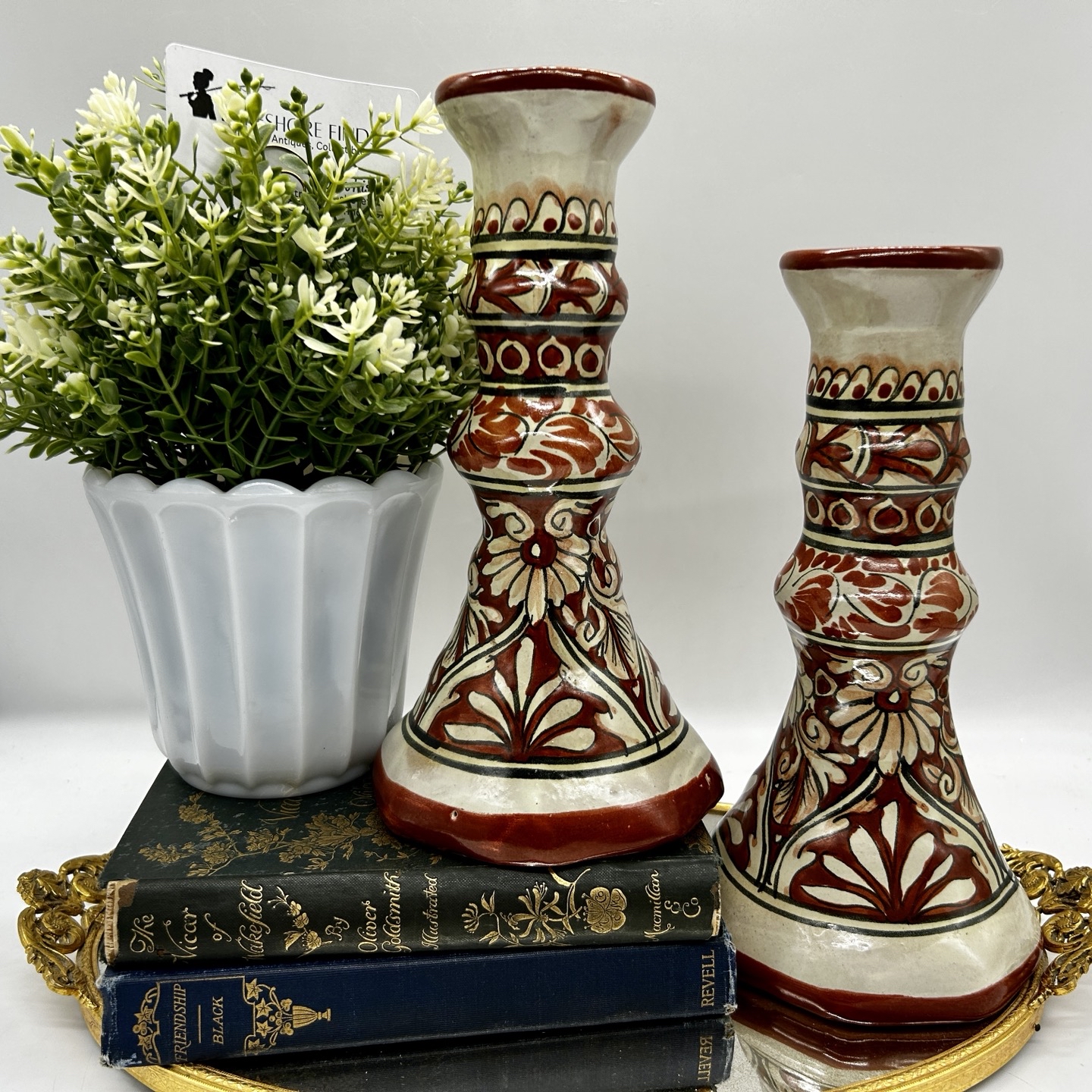 Set Of 2 Vintage Tonala Pottery Candlestick Holders Made In Mexico