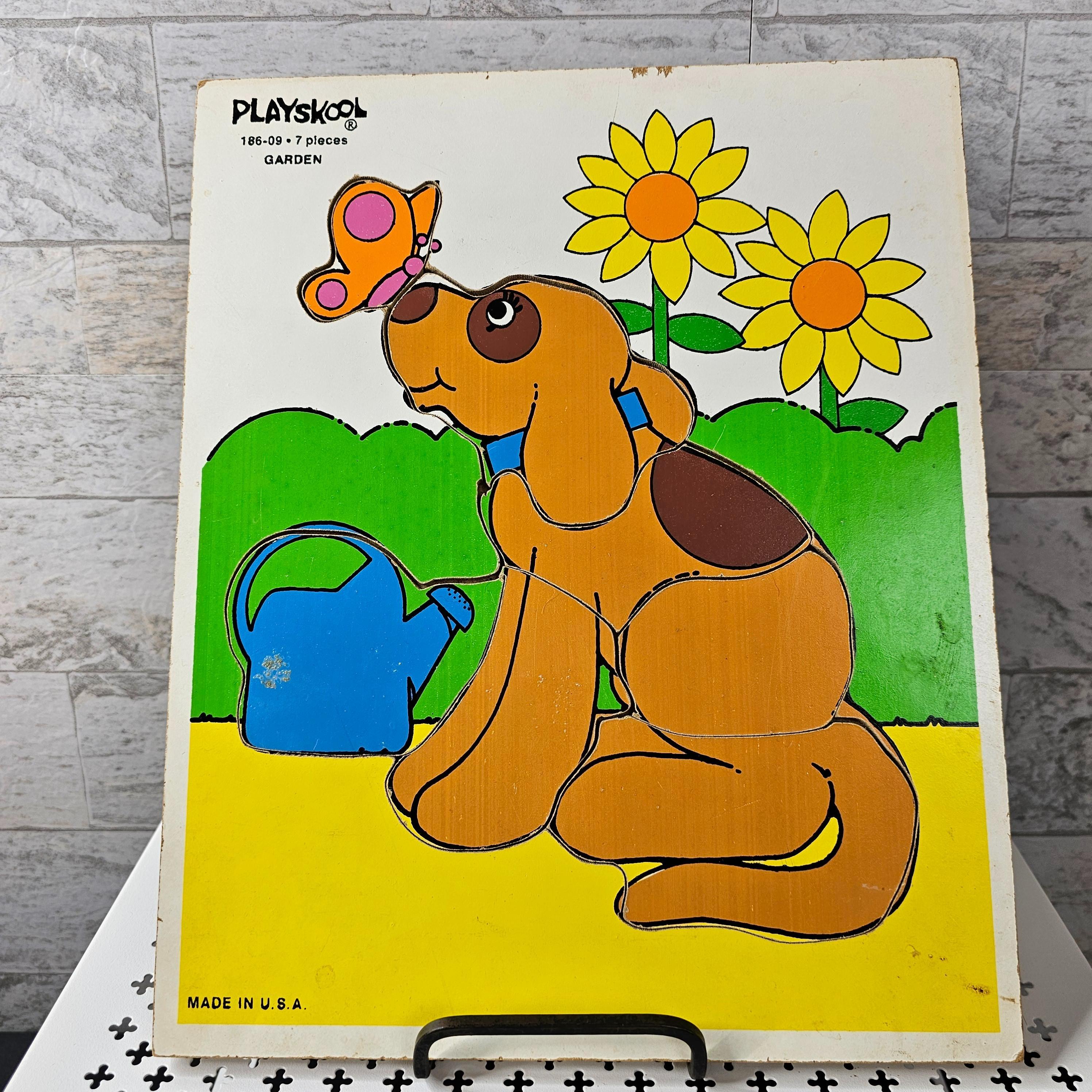Vintage 1970's Garden Dog 7 Pieces Playskool Wooden Jigsaw Puzzle 186-09