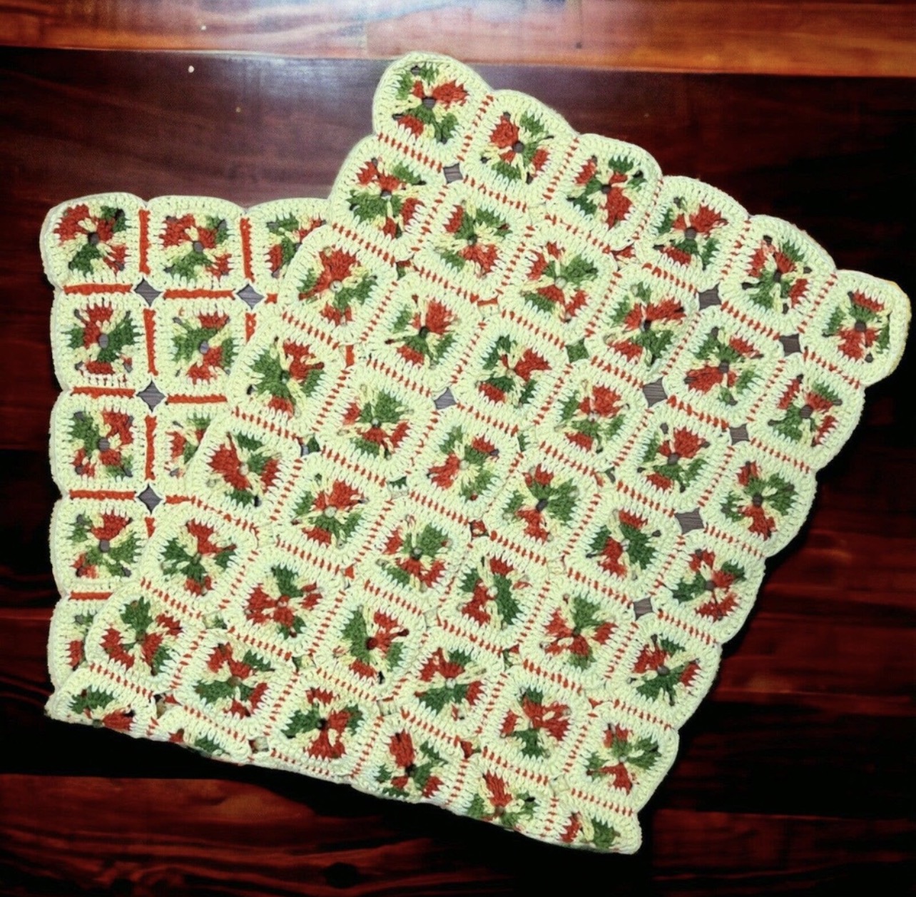 Vintage Granny Square Yellow Avocado Green Orange Crocheted Table ...