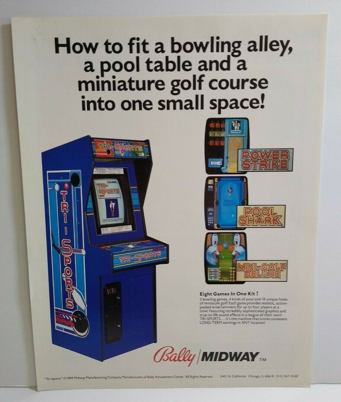 Tri Sports Arcade FLYER Original Video Game Promo Artwork Sheet 1989 Retro